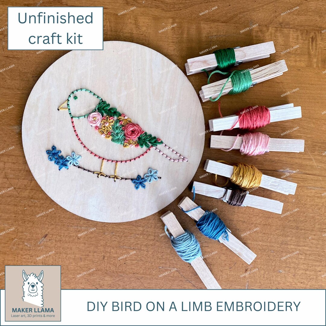 DIY Bird on a Limb Wood Embroidery Kit, Adult Craft Kit, Relaxing ...