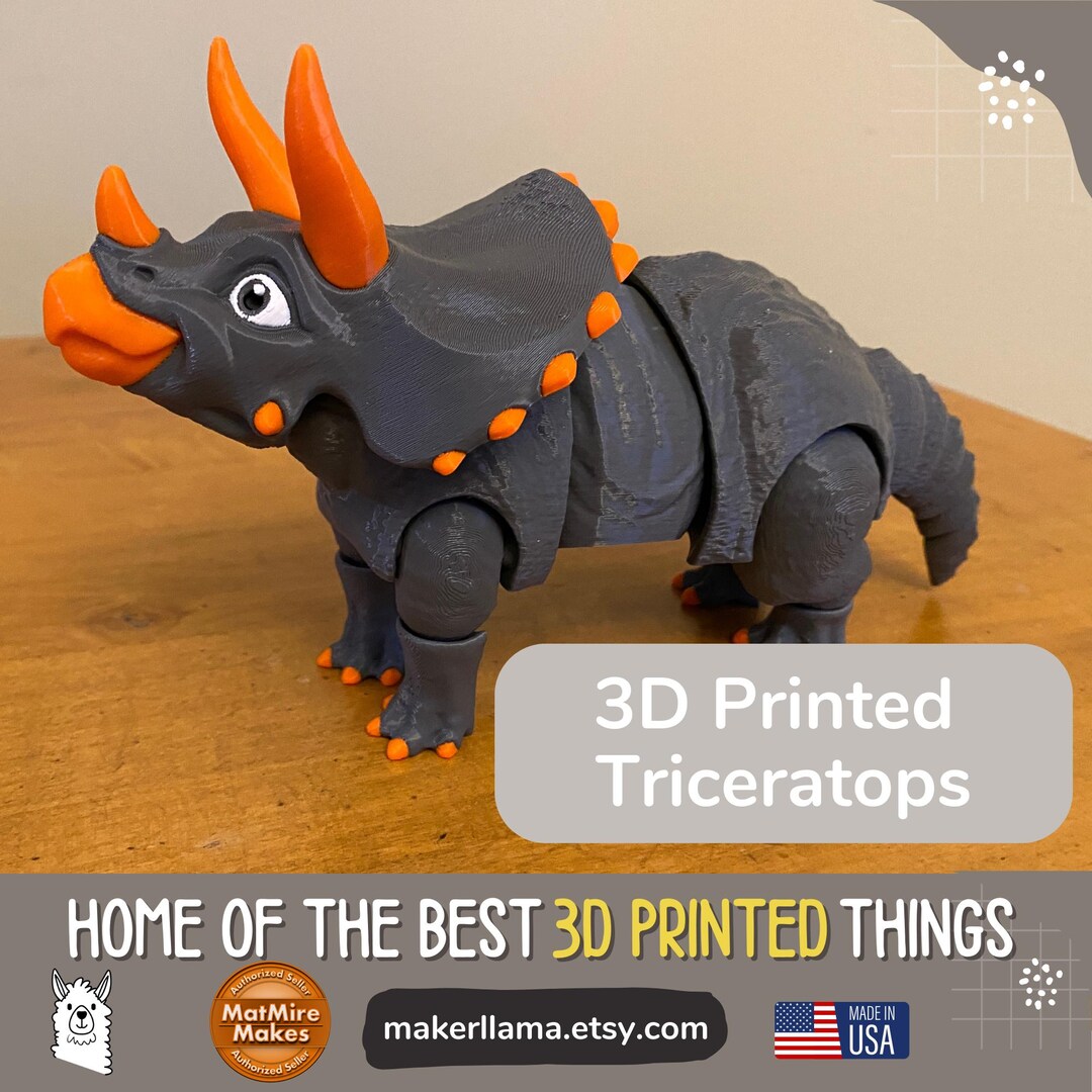 3D Printed Triceratops Dinosaur - Articulated, Great as A Desk Pet ...