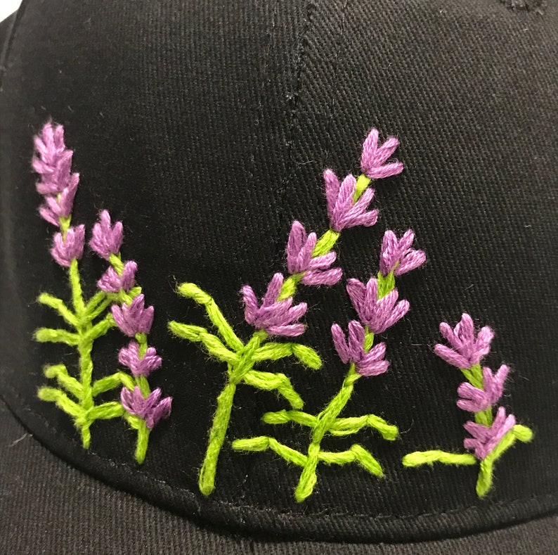 Lavender Embroidered Black Baseball Cap handmade Hat - Etsy