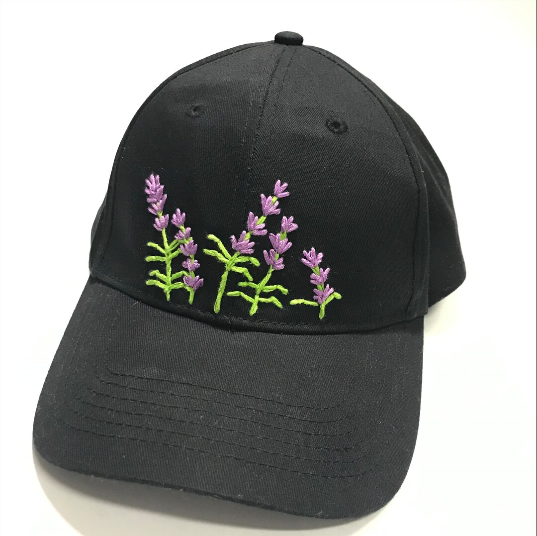 Lavender Embroidered Black Baseball Cap handmade Hat - Etsy