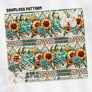 Western Seamless Pattern, Boho Sunflowers Desert Aztec Digital Pattern ...