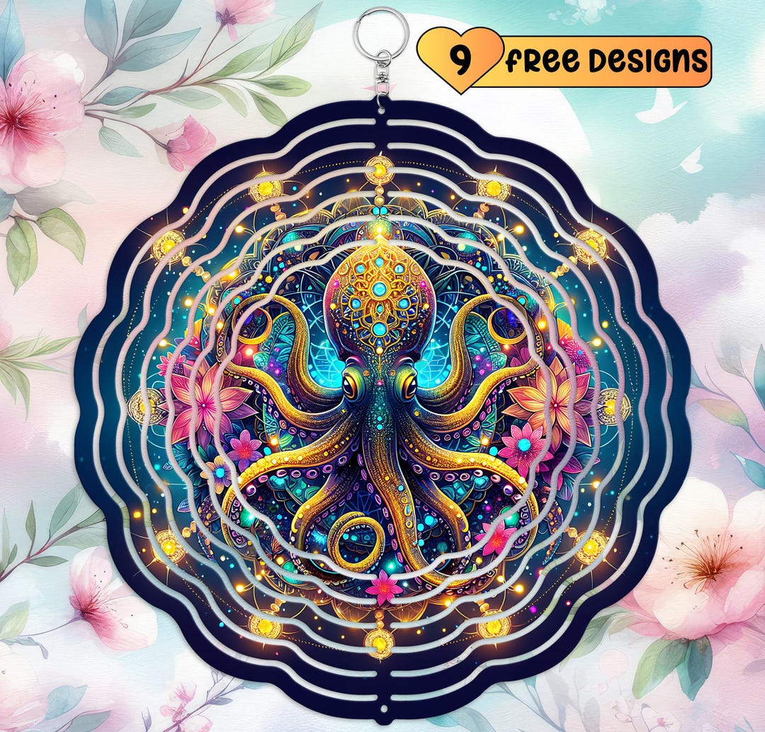 Octopus Wind Spinner Octopus PNG, Outdoor Porch Decor, Holographic ...