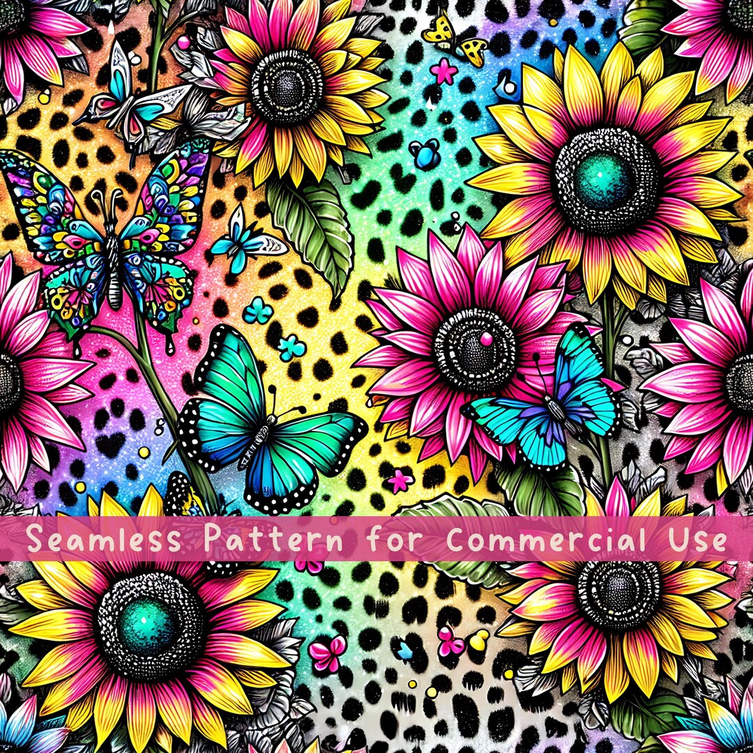 Leopard Sunflowers Seamless Pattern Flower Seamless Pattern Fabric PNG ...