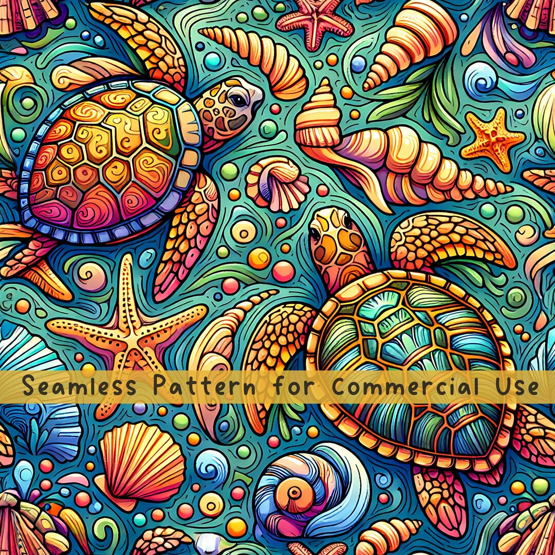 Sea Turtle Seamless Pattern Shells Seamless Pattern Fabric PNG Repeat ...