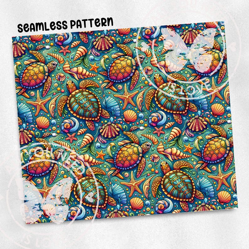 Sea Turtle Seamless Pattern Shells Seamless Pattern Fabric PNG Repeat ...