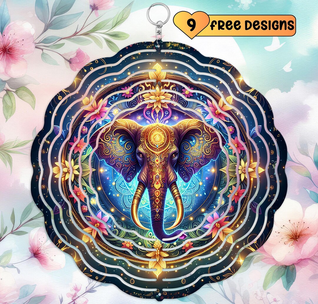 Elephant Wind Spinner Elephant PNG, Glitter Outdoor Decor, Holographic ...