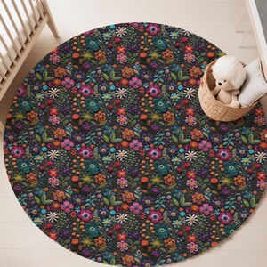 Floral Round Rug, Floral Decor for Living Room Bedroom Nursery ...