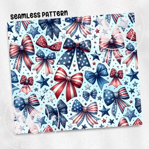 Red White & Blue Bows Seamless Pattern, Patriotic Ribbons Repeat Patten ...