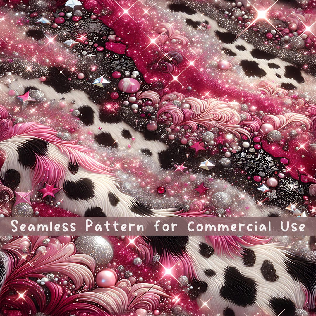 Pink Glitter Cow Fur Seamless Pattern Cow Print Seamless Pattern Fabric ...