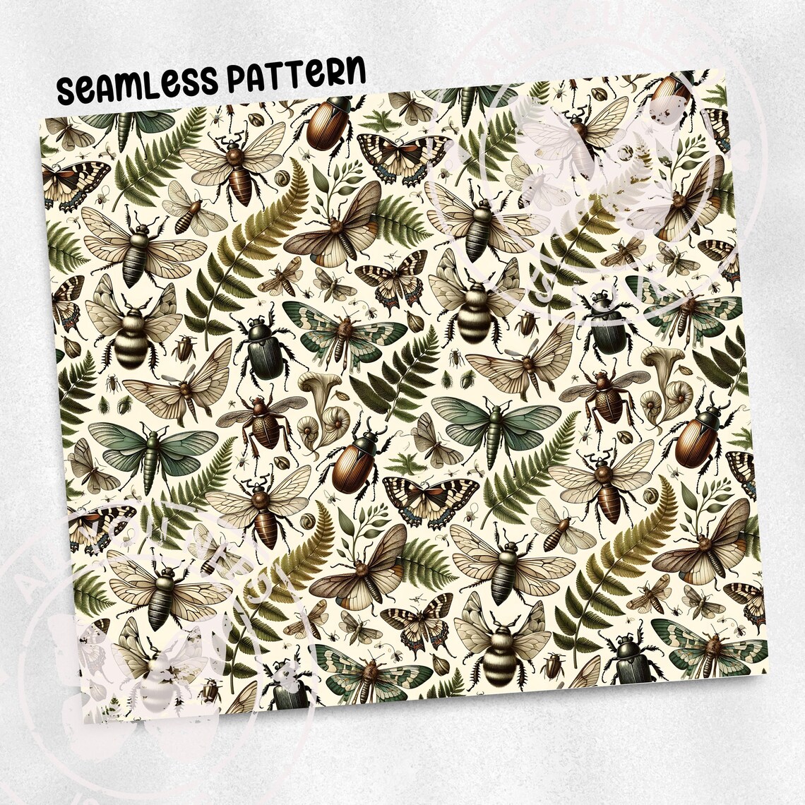 Botanical Moth Seamless Pattern, Beetles, Butterflies, Vintage Digital ...