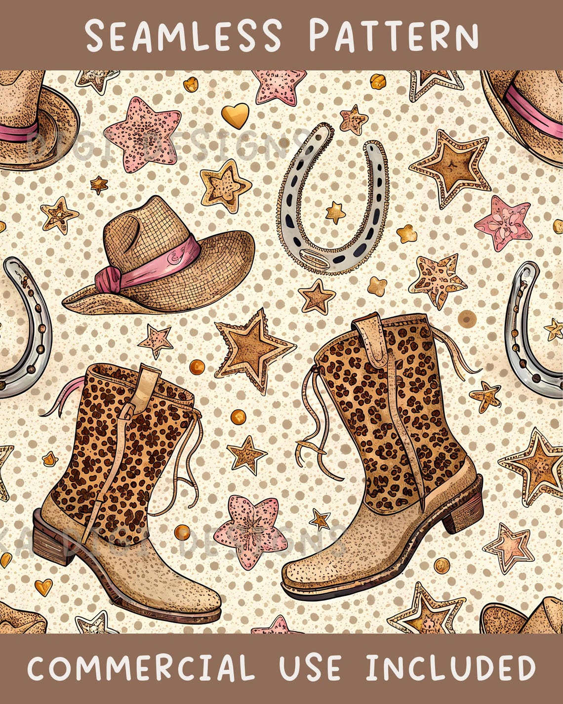 Rustic Western Rodeo Seamless Pattern Repeat Fabric Pattern Digital ...