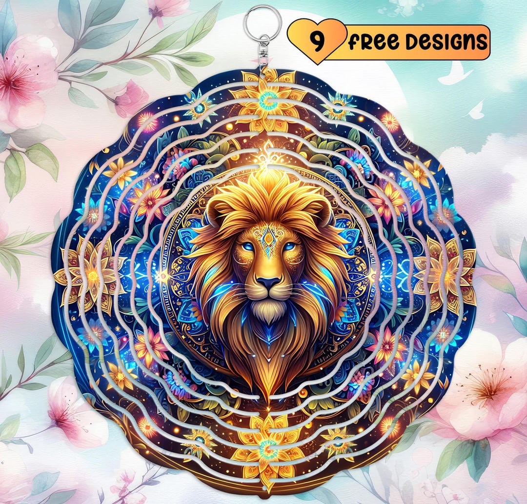 Lion Wind Spinner Lion PNG, Glitter Outdoor Decor, Holographic Garden ...