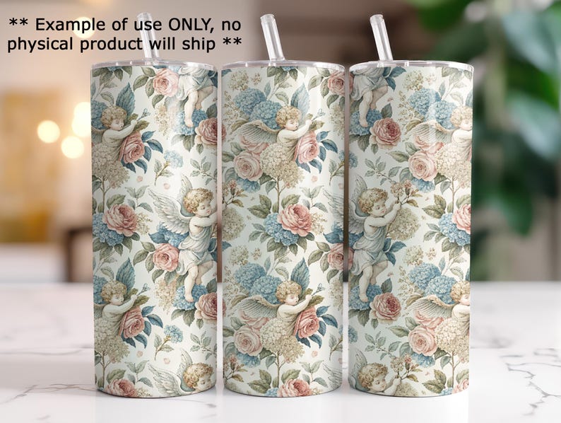 Cherub Blue Hydrangeas Seamless Pattern Floral Angels Seamless Pattern ...