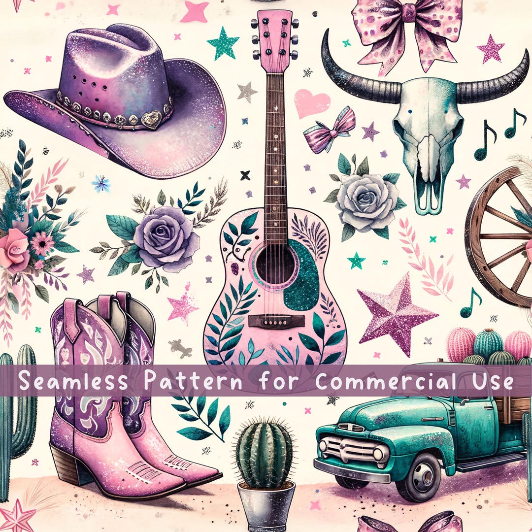 Pink Western Seamless Repeating Pattern Glitter Country Girl Pattern ...
