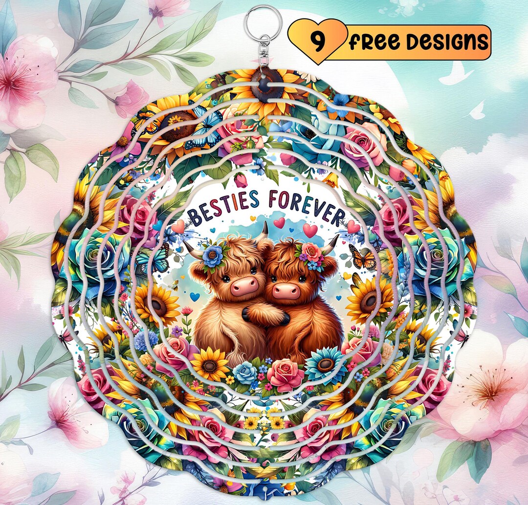 Besties Highland Cow PNG Besties Wind Spinner Sublimation Design ...