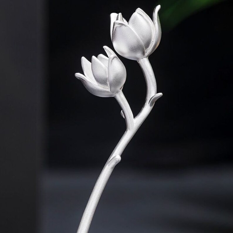 Silver Plated Magnolia Flower Hair Stick Simple Retro Style - Etsy