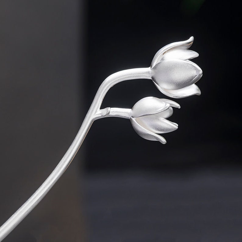 Silver Plated Magnolia Flower Hair Stick Simple Retro Style - Etsy