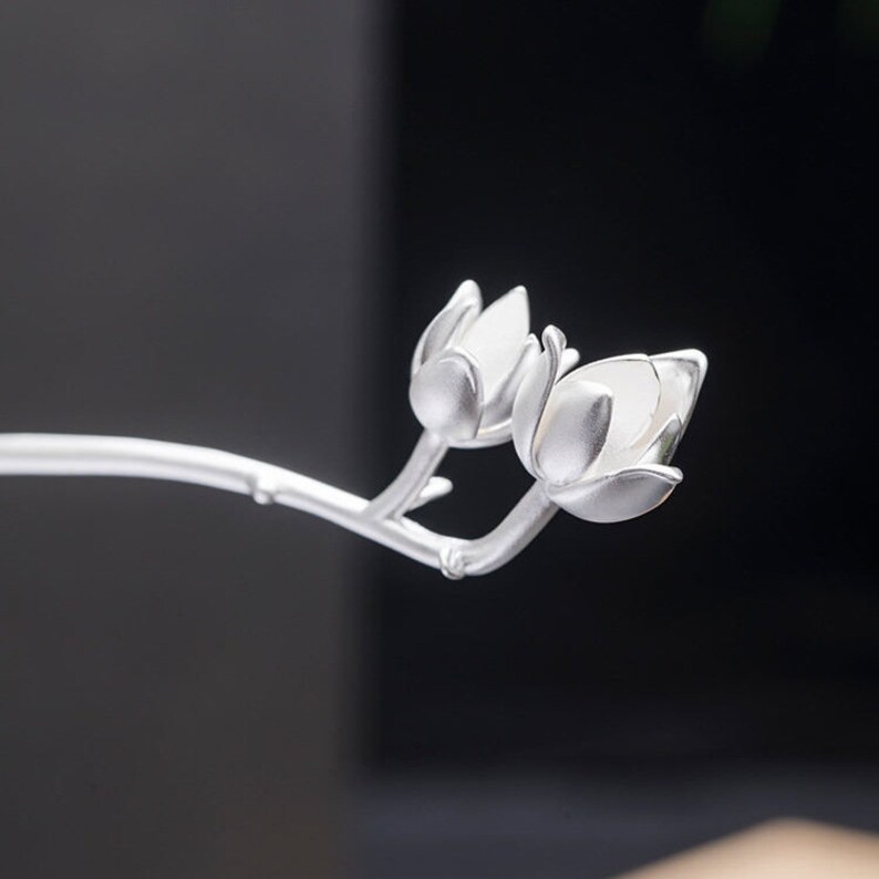 Silver Plated Magnolia Flower Hair Stick Simple Retro Style - Etsy