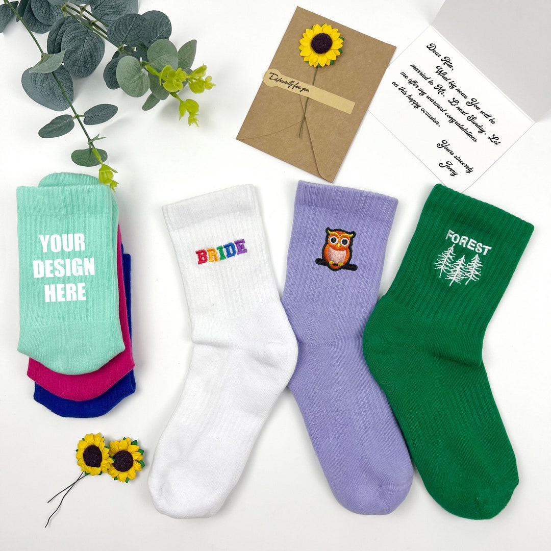 Customized Socks With Name, Text, Logo, Add Letter Postcards ...