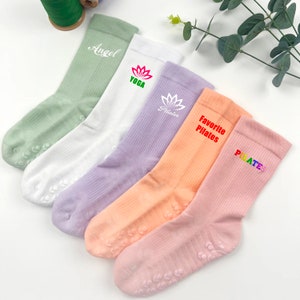 Custom Pilates Socks With Text,logo,sport Slips Socks,women Yoga ...