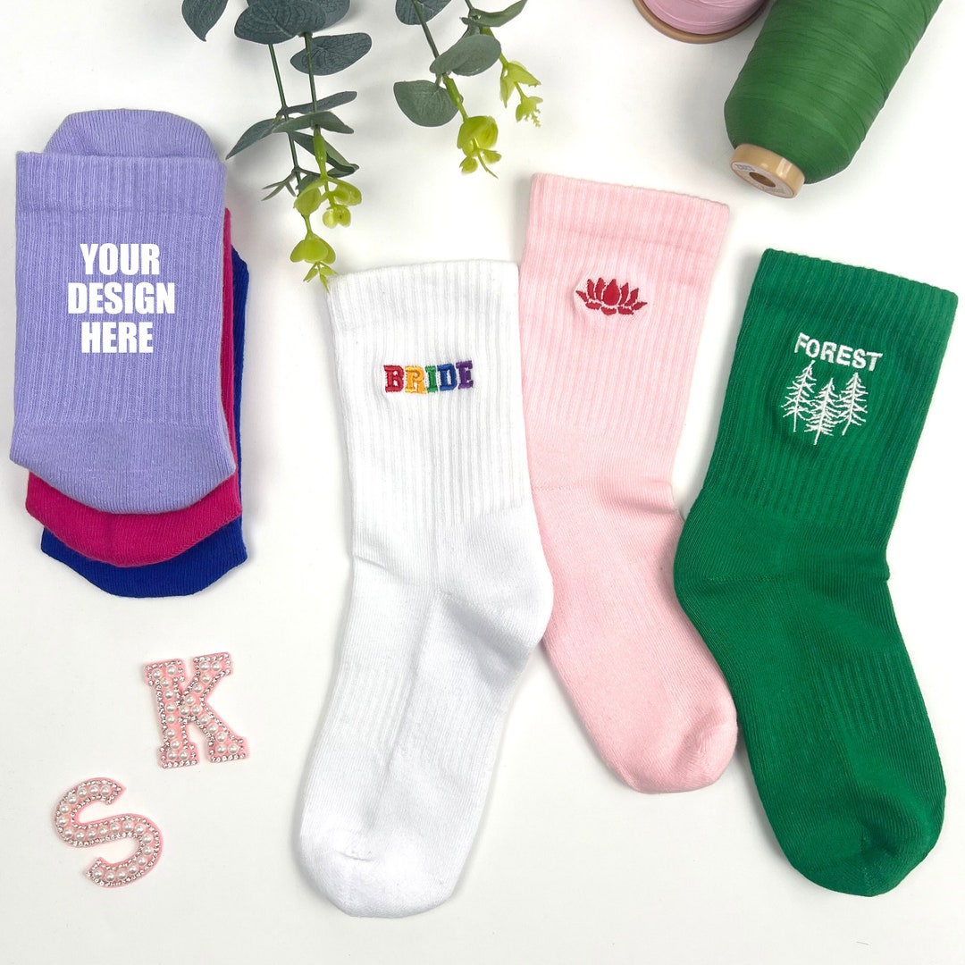 Custom Embroidered Socks With Your Name,text,logo, Personalised Women’s ...