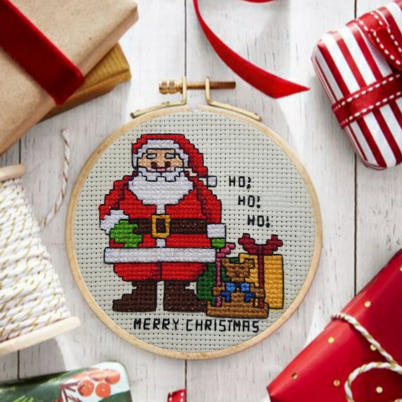 Papá Noel, Feliz Navidad Patrón Punto de Cruz Descargar PDF - Etsy México