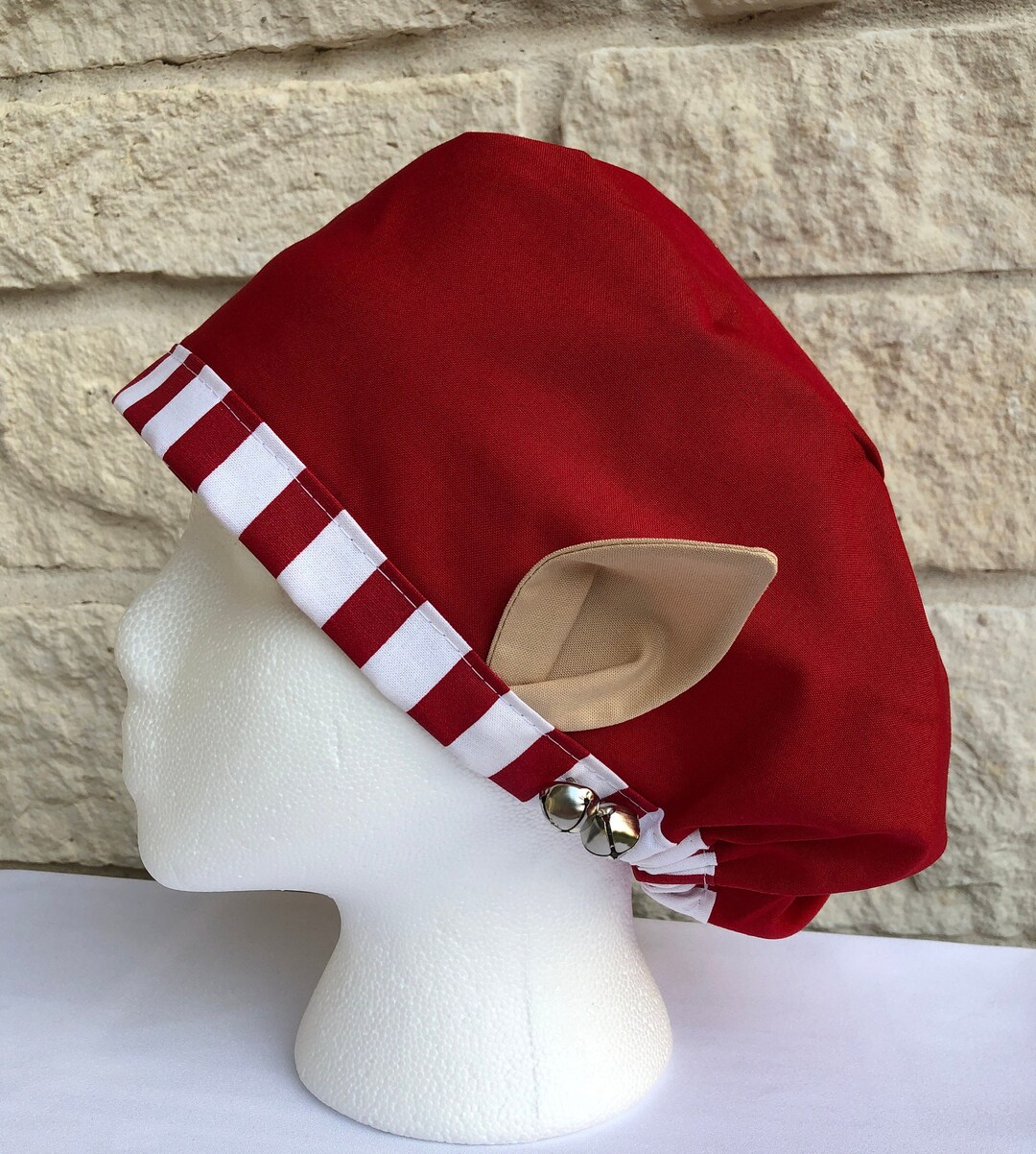 Elf Scrub Cap, Red or Green Euro Style Christmas Scrub Cap, Elf Ears ...