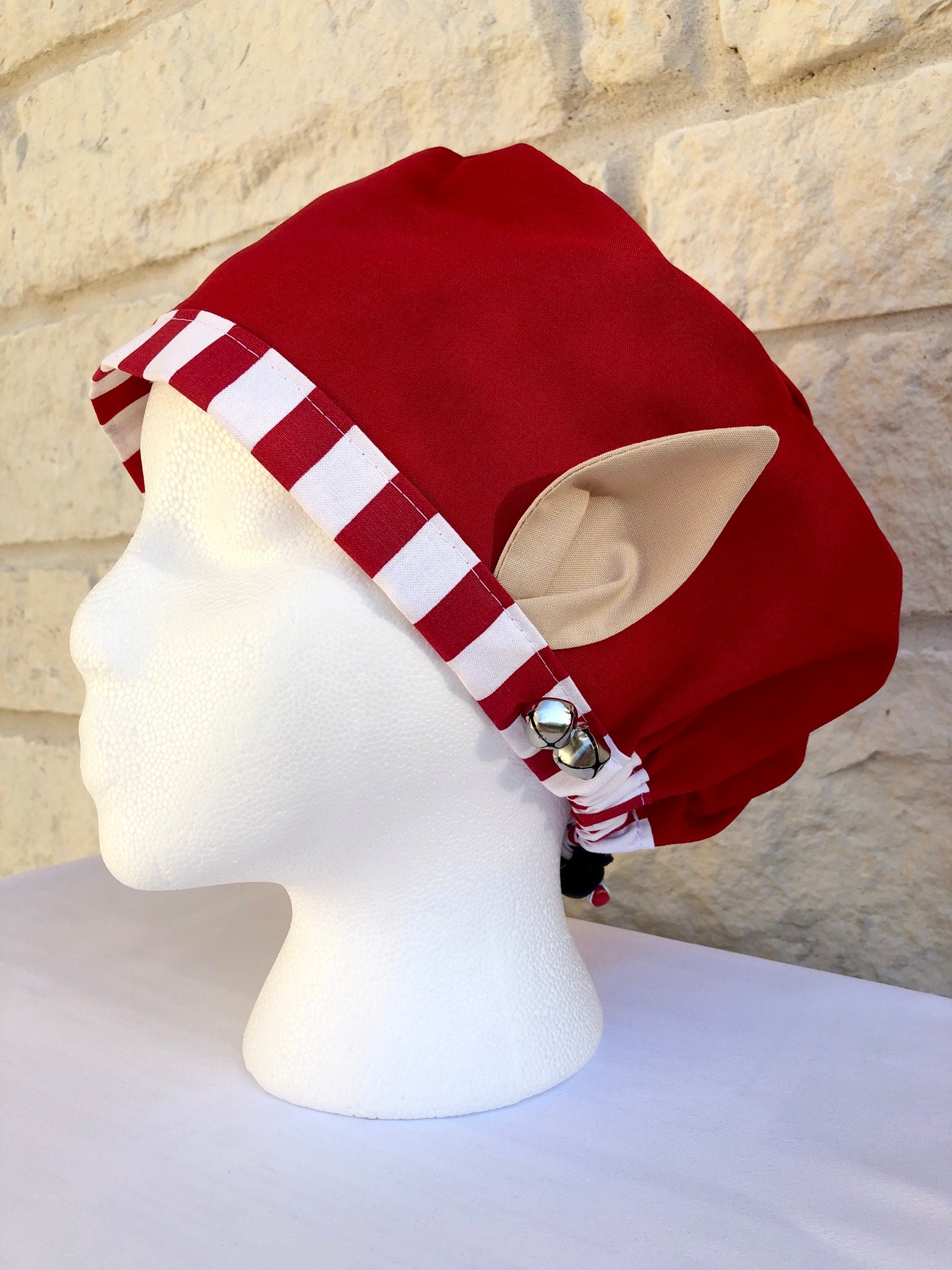Elf Scrub Cap, Red or Green Euro Style Christmas Scrub Cap, Elf Ears ...