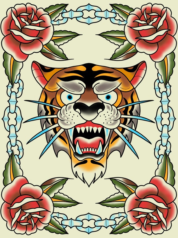 Old School Tiger Print | Etsy