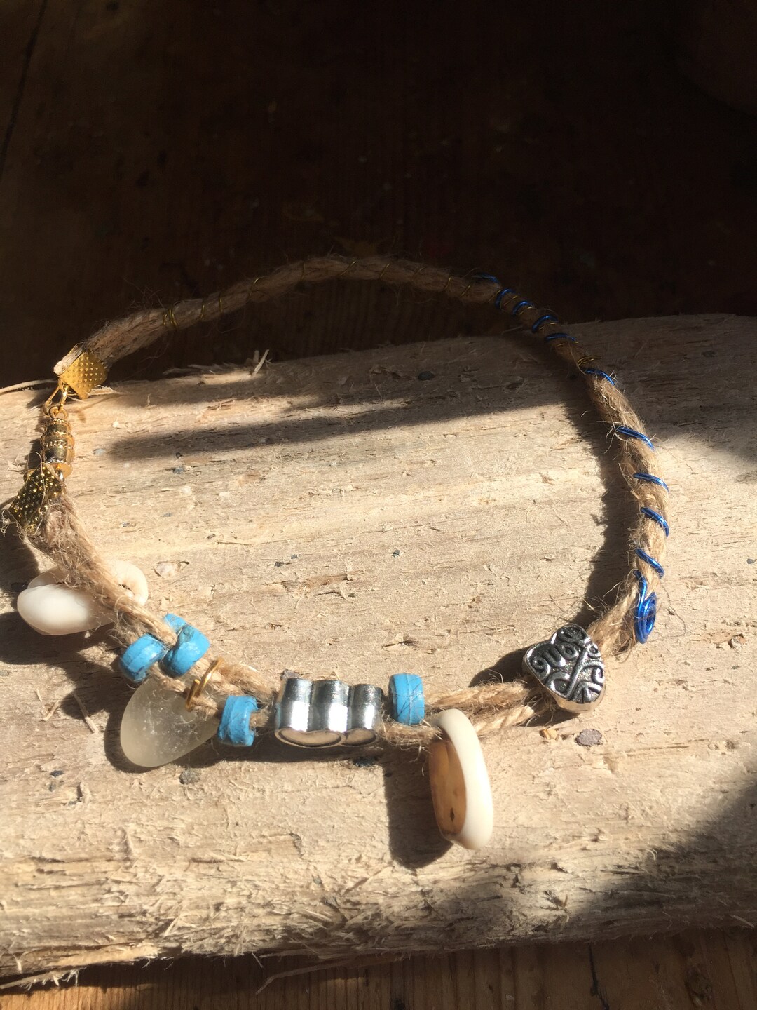 Jute Anklet With Shells and Sea Glass - Etsy