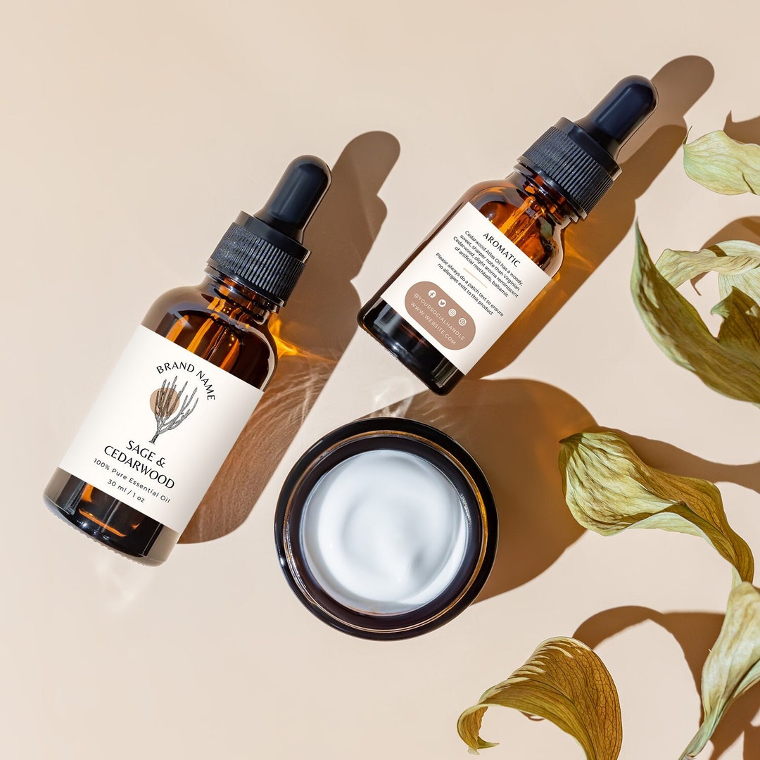 CANVA Essential Oil Label Template | Minimal Desert Dropper Bottle ...