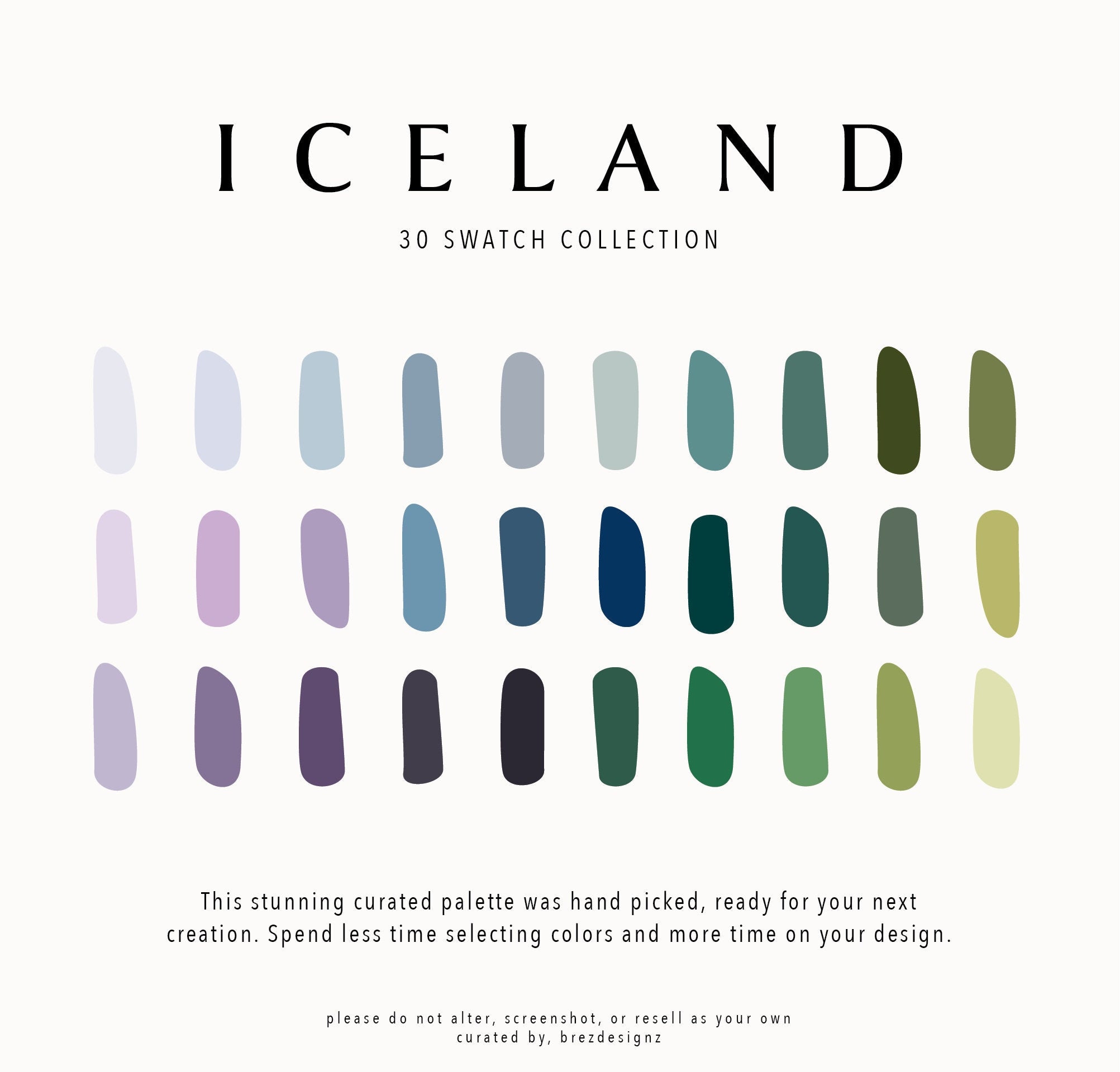 Iceland 30 Swatch Digital Color Palette | Etsy