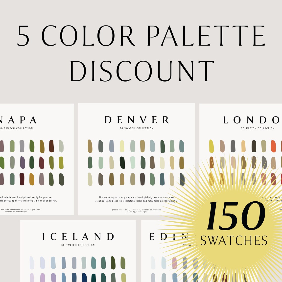 5 Color Palette Bundle Discount | 150 Color Swatches | Adobe and ...