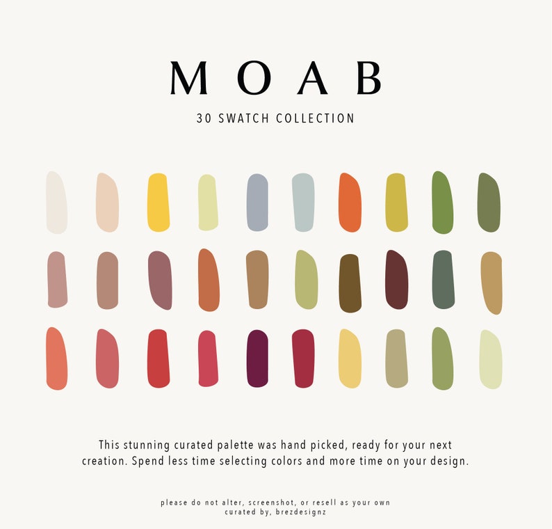 Moab 30 Swatch Digital Color Palette - Etsy