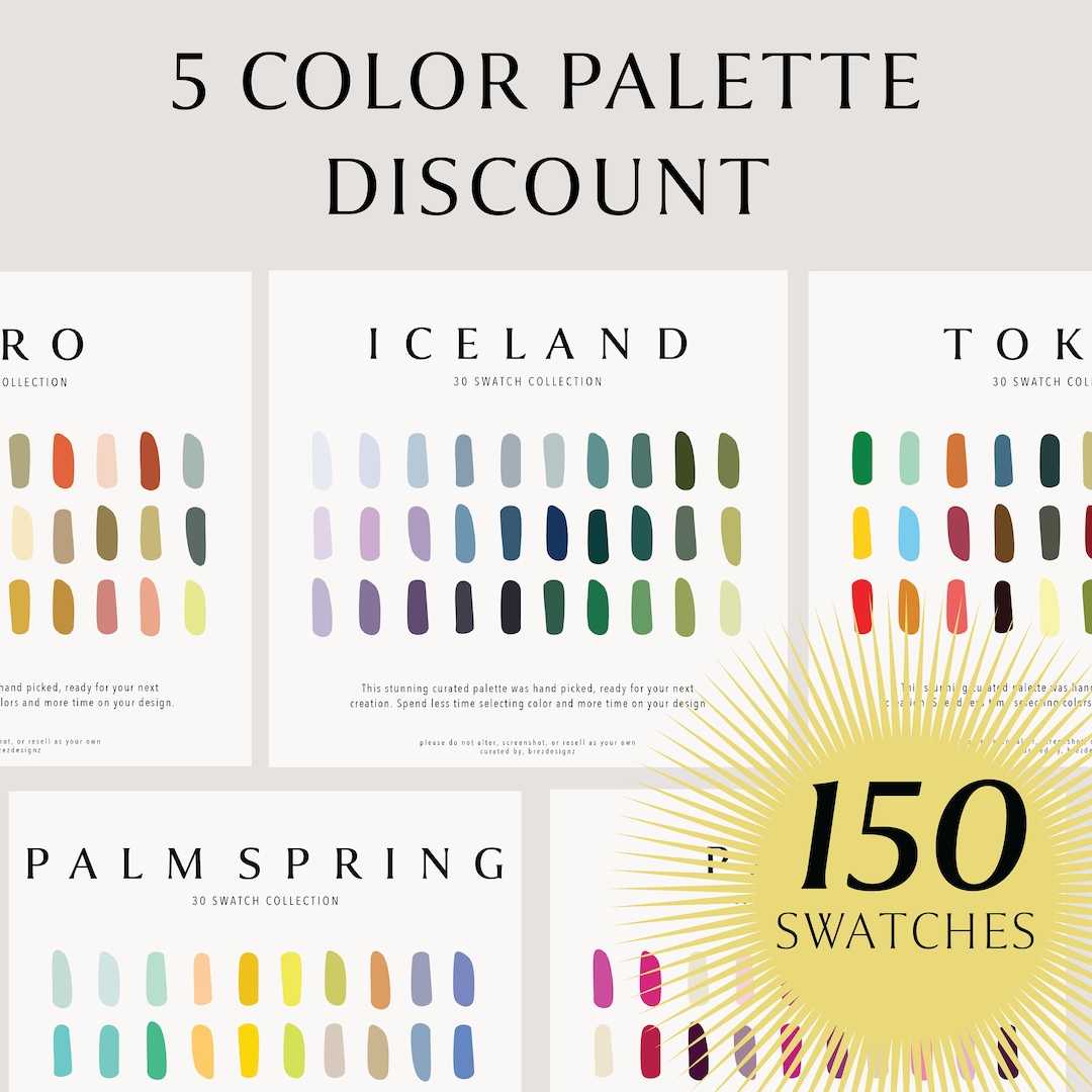 5 Color Palette Bundle Discount 150 Color Swatches Adobe and Procreate ...