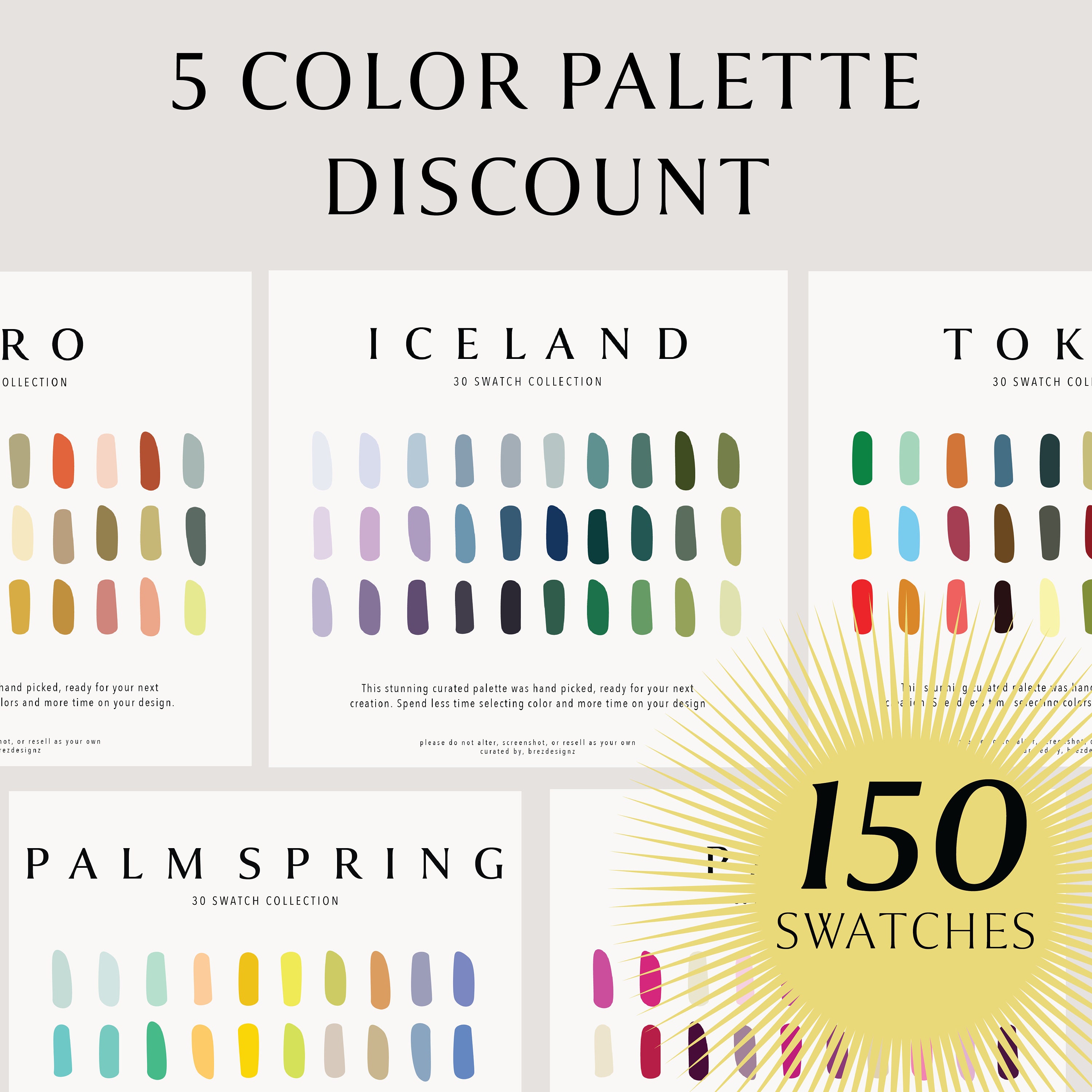5 Color Palette Bundle Discount 150 Color Swatches Adobe and Procreate ...