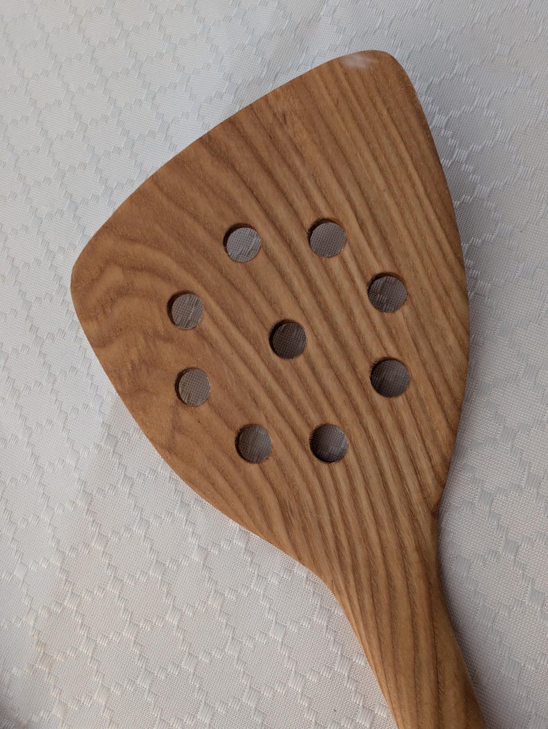 Natural Wooden Cooking Spatula With Holes – Handmade Eco-friendly ...