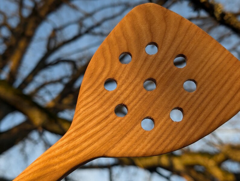 Natural Wooden Cooking Spatula With Holes – Handmade Eco-friendly ...