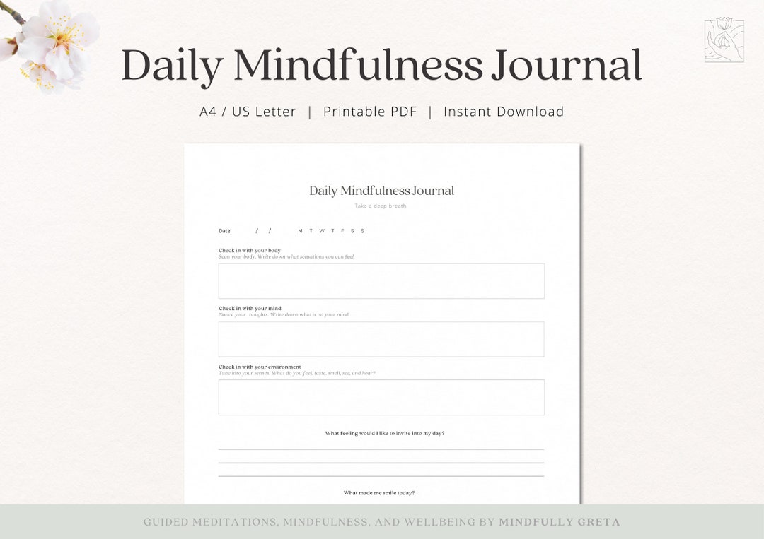 Daily Mindfulness Journal Mindfulness Planner Printable Journal ...