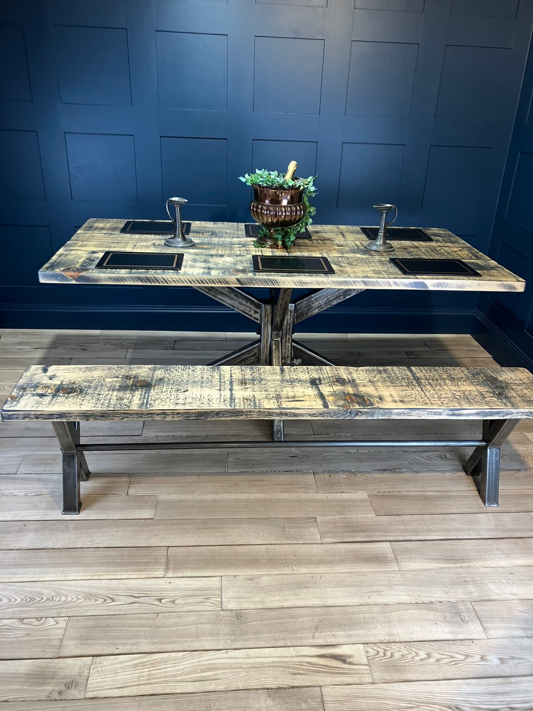 Industrial Style Dining Table & Bench - Etsy
