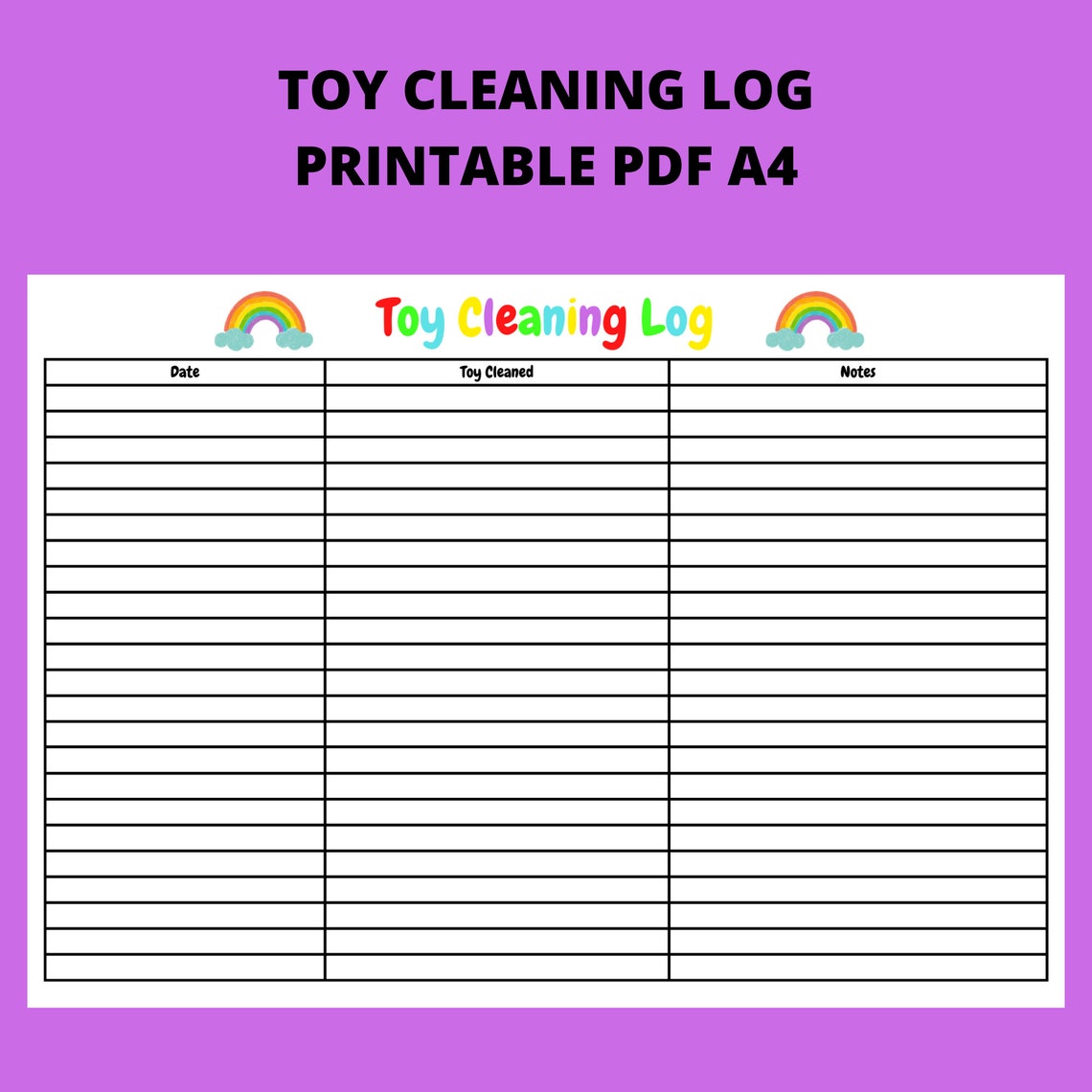 Childcare Toy Cleaning Log Printable Childminder - Etsy UK