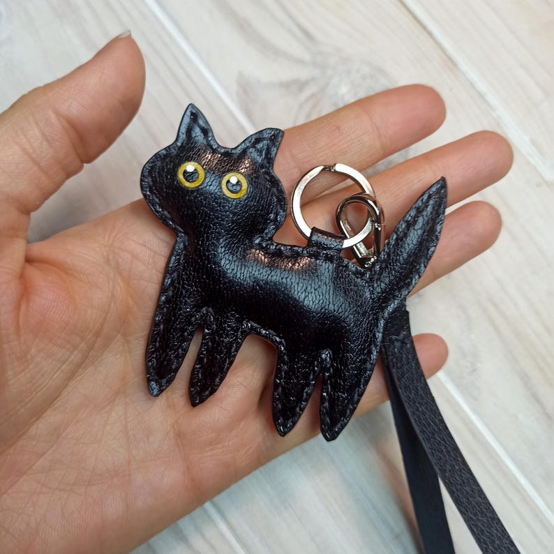 Leather Bag Charm, Black Cat Bag Charm - Etsy