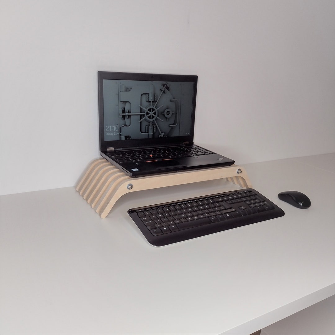 Wooden Monitor Stand, Laptop Riser, Keyboard Desk Tidy, Airflow Birch ...