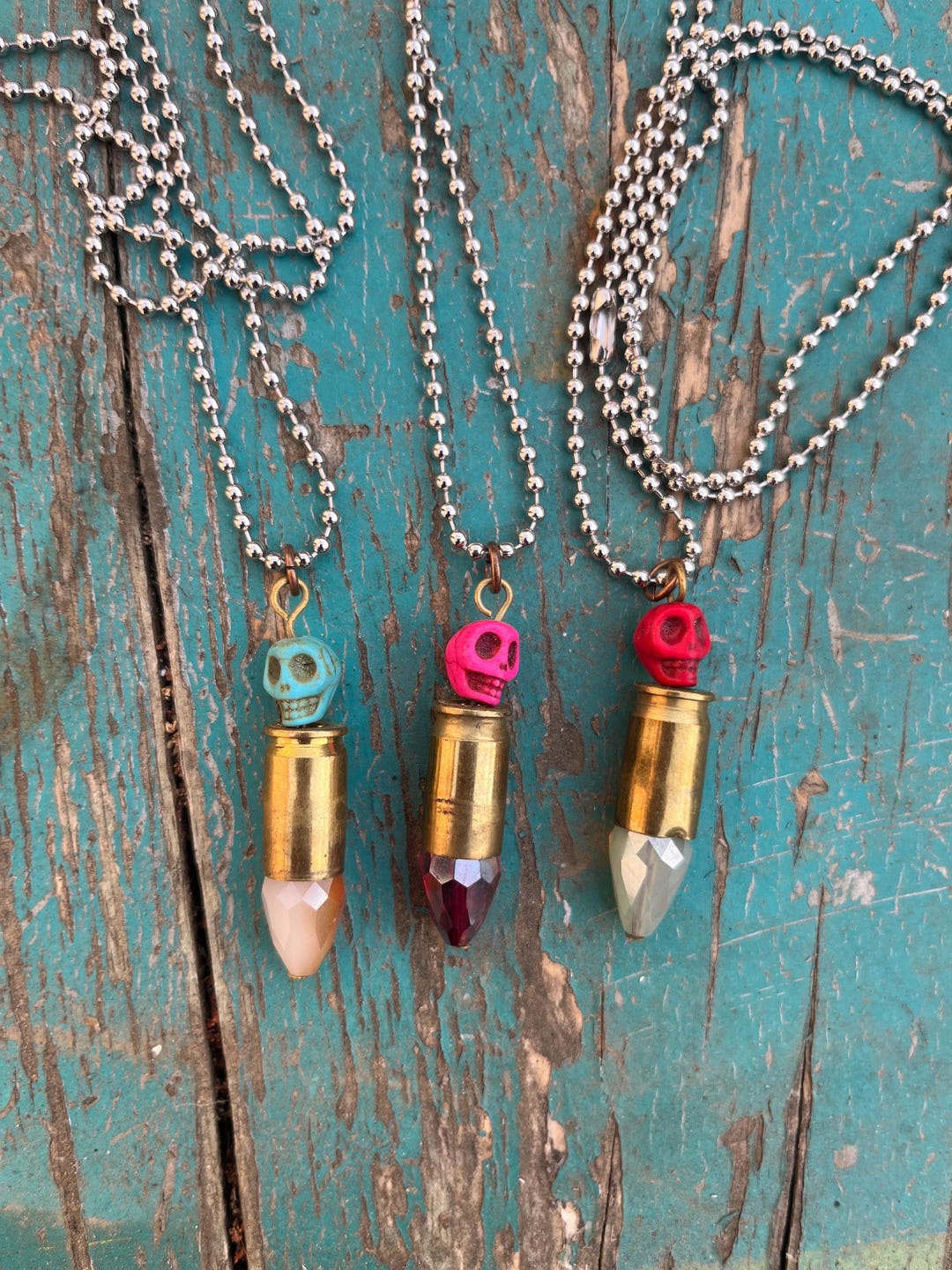 Bullet Shell Casing Necklace With Skull and Tear Drop Bead - Etsy