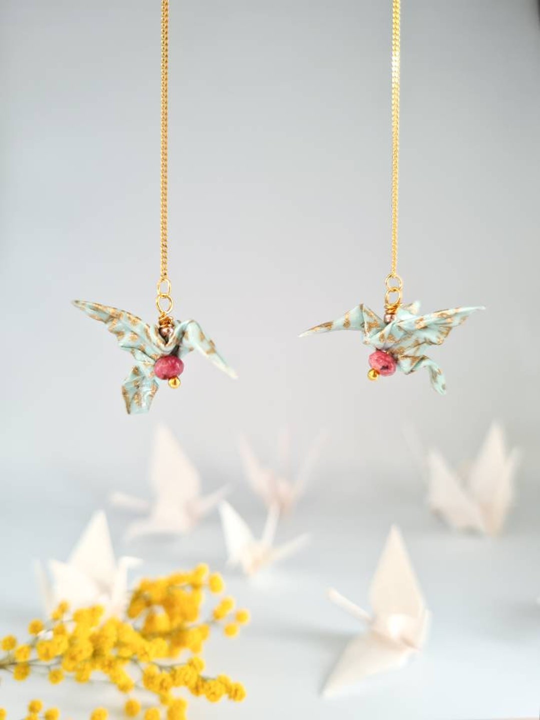 Origami Hummingbird Threader Earrings Minimalistic - Etsy