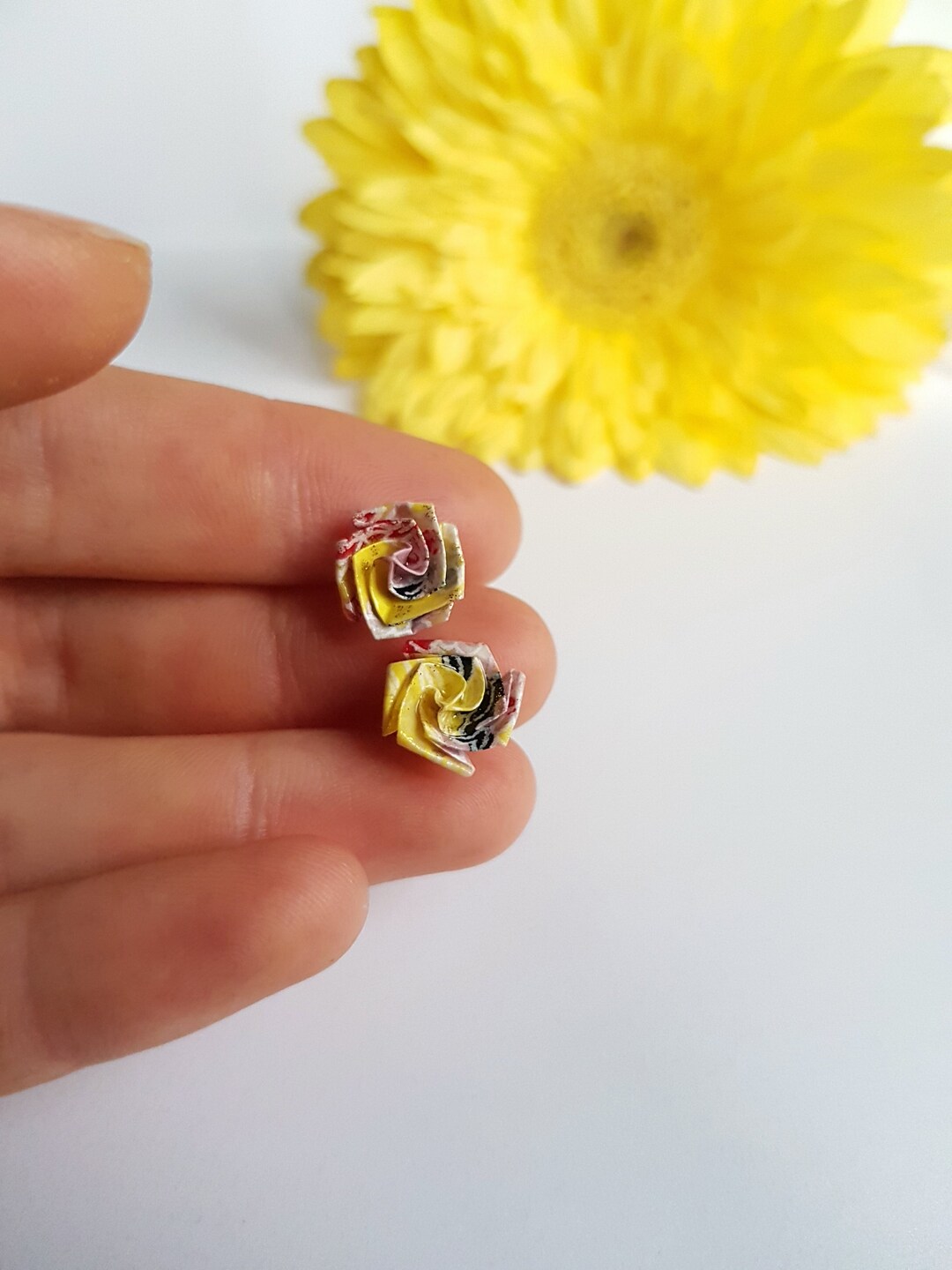 Origami Rose Stud Earrings | Paper Flower Earrings | Floral Mini Studs ...