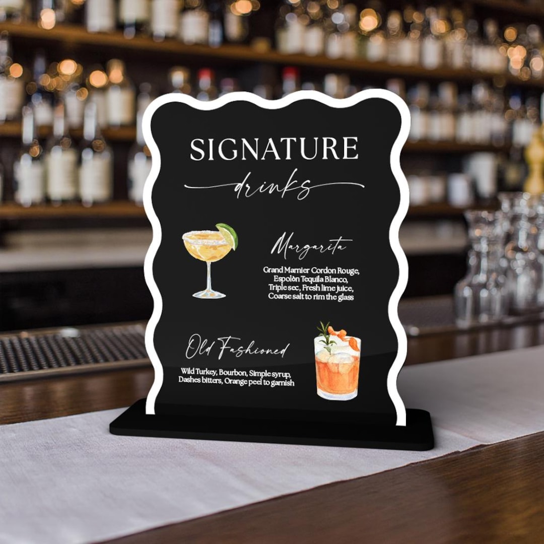 Acrylic Signature Drinks Sign | Custom Wedding Bar Menu | Cocktail Menu ...