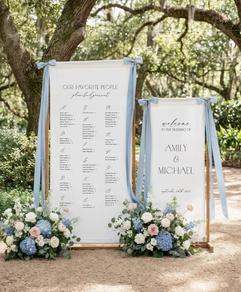 Fabric Wedding Seating Chart & Welcome Sign | Elegant Linen Wedding ...