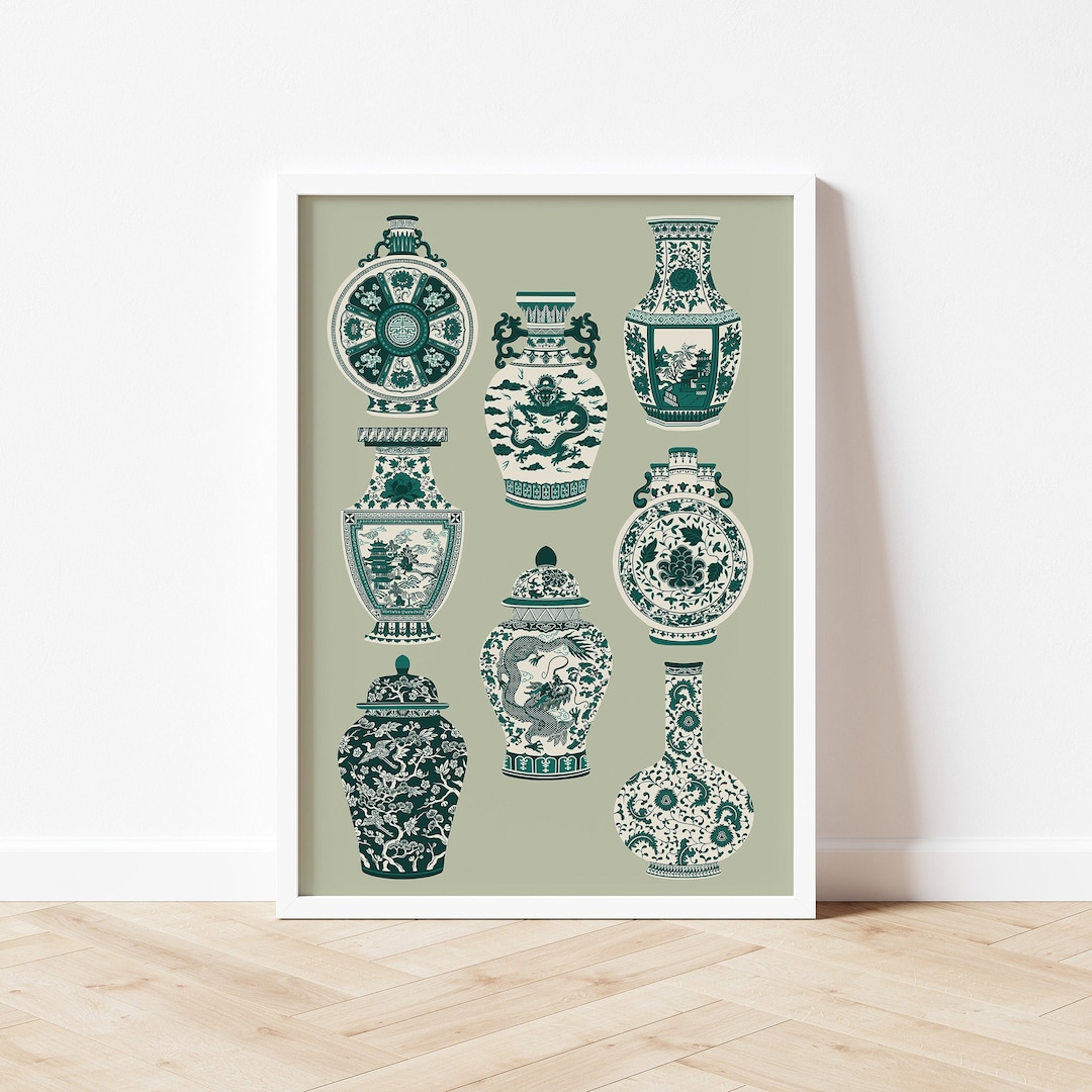 Chinese Pottery Print / Blue and White Porcelain Print / Ming Dynasty ...