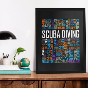 Scuba Diving Words Poster, Scuba Diving Wall Art, Canvas Wooden Black ...